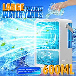 Portable Air Conditioner, 4 in 1 Evaporative Air Cooler with 600ml Water Tank, 1-8 H Timing Touch Screen Portable Air Cooler, Personal Desktop Cooling Fan for Car Home Camping Room