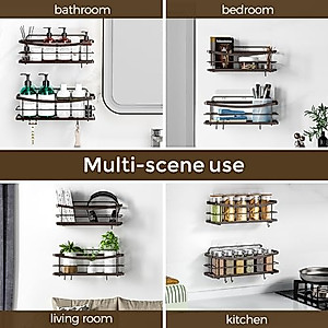ODesign Shower Caddy Storage with Removable 4 Hooks Adhesive Shower Shelf Basket No Drilling Rustproof Bathroom Organizer - 2 Pack (Brown)