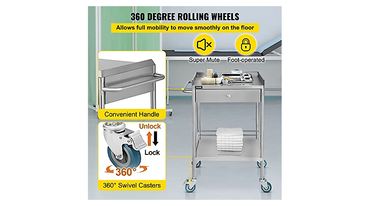 VEVOR Utility Cart - Durable Stainless Steel Rolling Cart