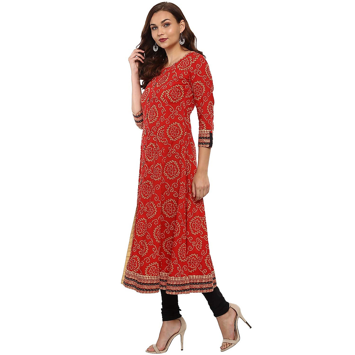 Yash Gallery Women's Plus Size Women's Cotton Bandhani Anarkali kurta for Women (Red)