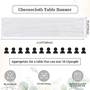 6 Pack White Cheesecloth Table Runner 10FT Long Boho Gauze Table Runner Rustic Sheer Runner for Wedding Bridal Baby Shower Birthday Party Table Decor Thanksgiving Christmas Decorations
