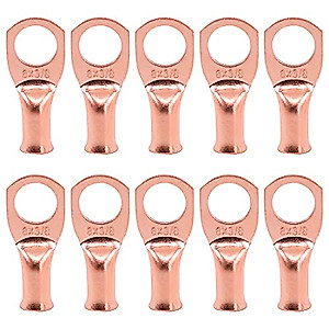 Glarks 10Pcs 8x3/8'' Copper Wire Lugs UL Listed Battery Cable Closed Ends Bare Copper Eyelets Tubular Ring Terminal Connectors