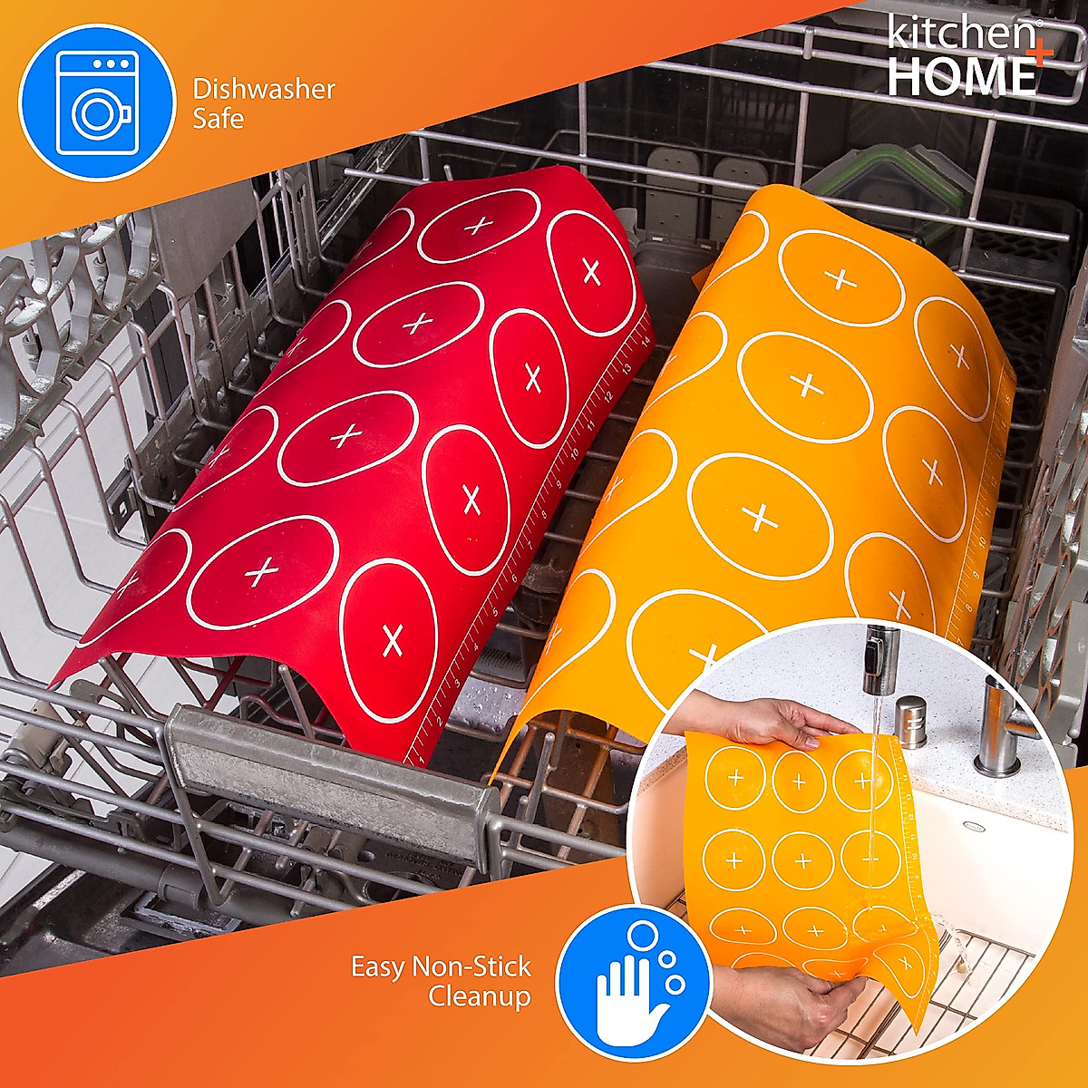 Kitchen + Home Silicone Baking Mats - Set of 2 Non-stick, BPA Free Food Grade Silicone Mat Liners for Half-Size Cookie Sheet with Measurements