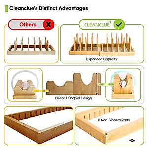 Pots and Pans Organizer under Cabinet, Bamboo Expandable Bakeware and Cutting Board Organizers, Adjustable Pot Lids Holder Rack, Cookie Sheet Baking Pan, Tray Organizer for Kitchen Storage (Natural)