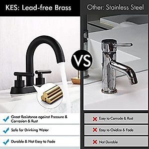 KES 4 Inch Matte Black Bathroom Faucet, 2 Handle Centerset Bathroom Sink Faucet cUPC Vanity Faucet Modern, Sink Drain Not Included, L4117LF-BK