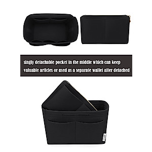 LEXSION Felt Purse Bag Organizer Insert with zipper Bag Tote Shaper Fit Speedy Neverful PM MM 8021 Black M