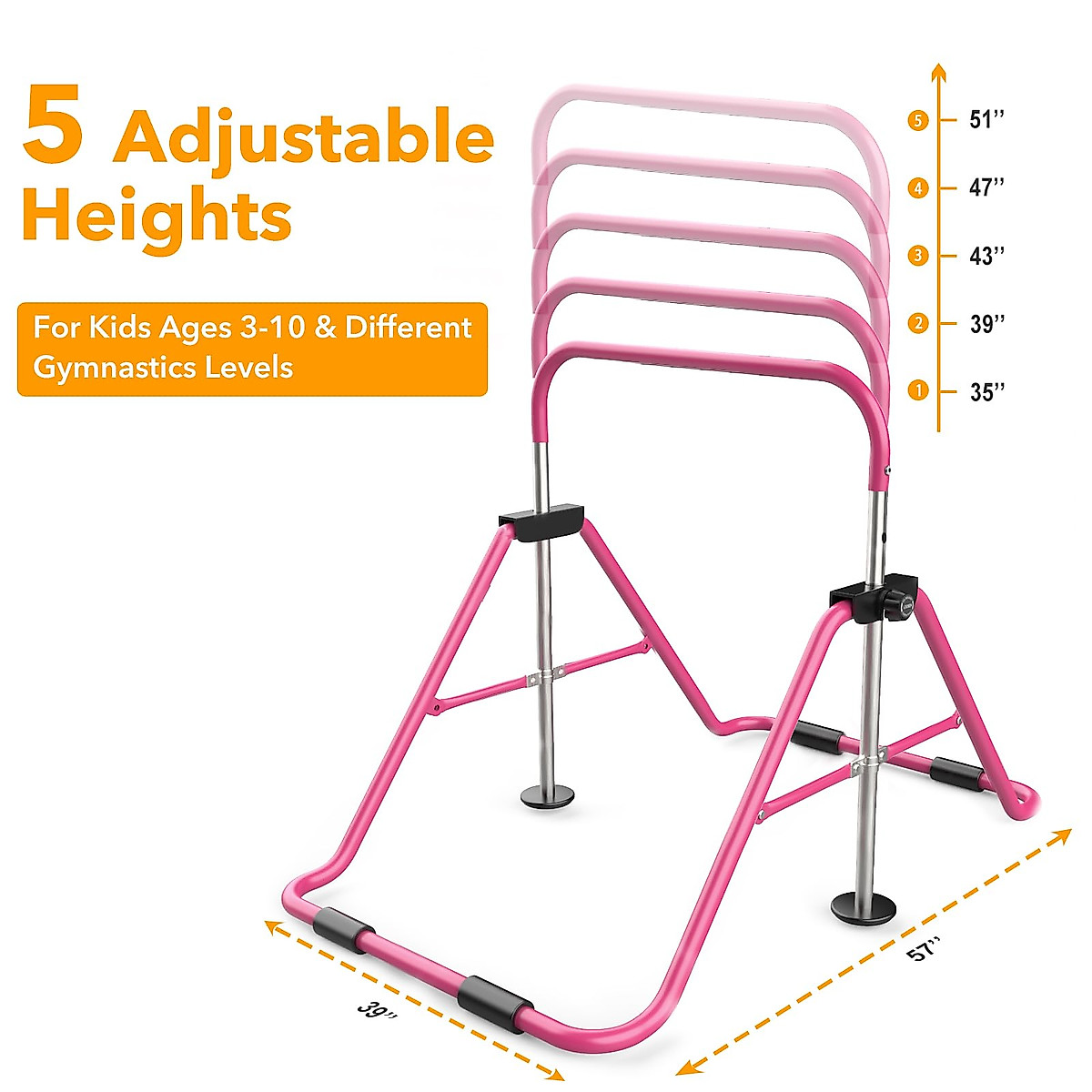 Safly Fun Gymnastics Bar for Kids, Adjustable Height Horizontal Bar Foldable Gymnastic Junior Training Bar Kip Bar for Home Using Gymnastics Equipment Indoor