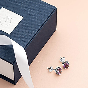 Peora Solid 14K White Gold Amethyst Heart Stud Earrings for Women, 1.50 Carats total Genuine Gemstone Birthstone Classic Solitaire Studs, Friction Back