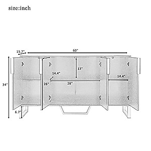 XD Designs Modern Luxury 60'' Large Storage Cabinet with Gold Metal Handles & Legs, Kitchen Buffet Cabinet Console Entryway Table with Adjustable Shelves for Living Room Kitchen (White-F)