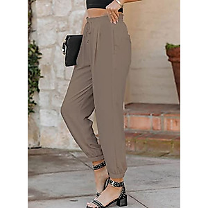 Dokotoo Joggers for Women Pajama Linen Pants for Women 2023 Spring Summer Comfy Soft High Waisted Teacher Pants with Pockets Satin Womens Dress Pants Khaki