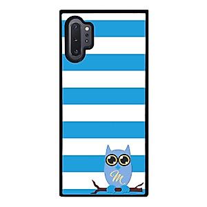Blue and White Bars Owl Personalized Initial Phone Case Compatible With Samsung Galaxy S25 S25+ S25 Ultra S24 S24+ S24 Ultra S24FE, S23 FE S23+ Ultra S22 S22+ Ultra