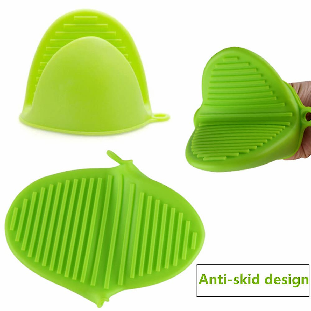 Beetoo 4PCS Silicone Oven Mitts Heat Resistant, Silicone Mini Oven Gloves Potholders for Kitchen Cooking Baking BBQ, Pinch Oven Mitts Pot Holder Rubber Oven Glove (Blue, Green)