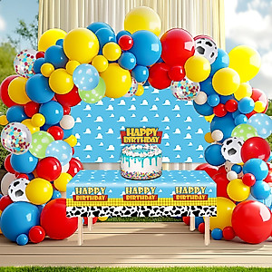 Toy Balloons Arch Story Birthday Party Decorations Backdrop Tablecloth 151pcs Garland Kit Balloons Cloud Birthday Cake Toppers Kids Cow Print Latex Balloons 1st 2nd 3rd Birthday Party Decorations