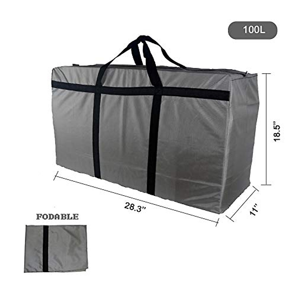 100L Extra Large Storage Bags, Sturdy Foldable Moving Tote Bag, Under Bed Storage, Travel Cargo Duffel Jumbo Bag for Clothes, Comforters, Blankets, Pillows, Ornaments (Grey)