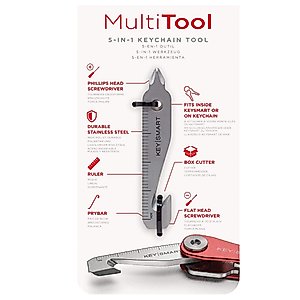 KeySmart MultiTool - 5-in-1 Multi-Purpose Keychain Tool with Box Opener, Ruler, Pry Bar, Phillips and Flat Head Screwdriver - EDC Gear Mini Multitool, and Keychain Accessories - Great Stocking Stuffer