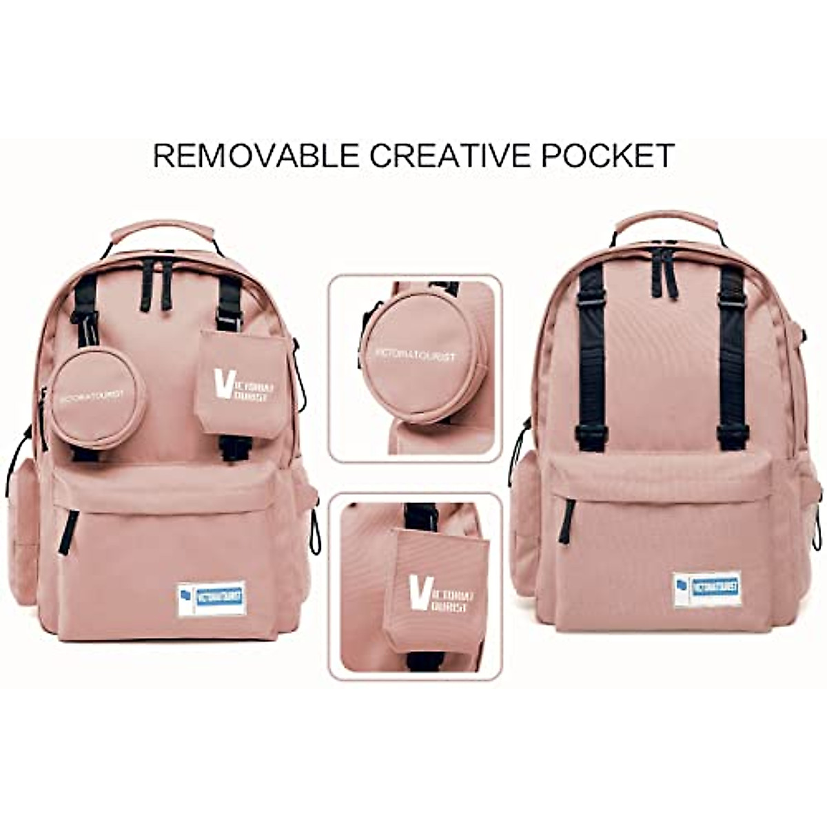 Victoriatourist Casual Daypack College Laptop Backpack for Men Women Water Resistant Stylish Bookbag Lightweight Travel Bag Hiking Backpacks with Anti Theft Pocket Fits 14-15 Inch Computer(Pink)