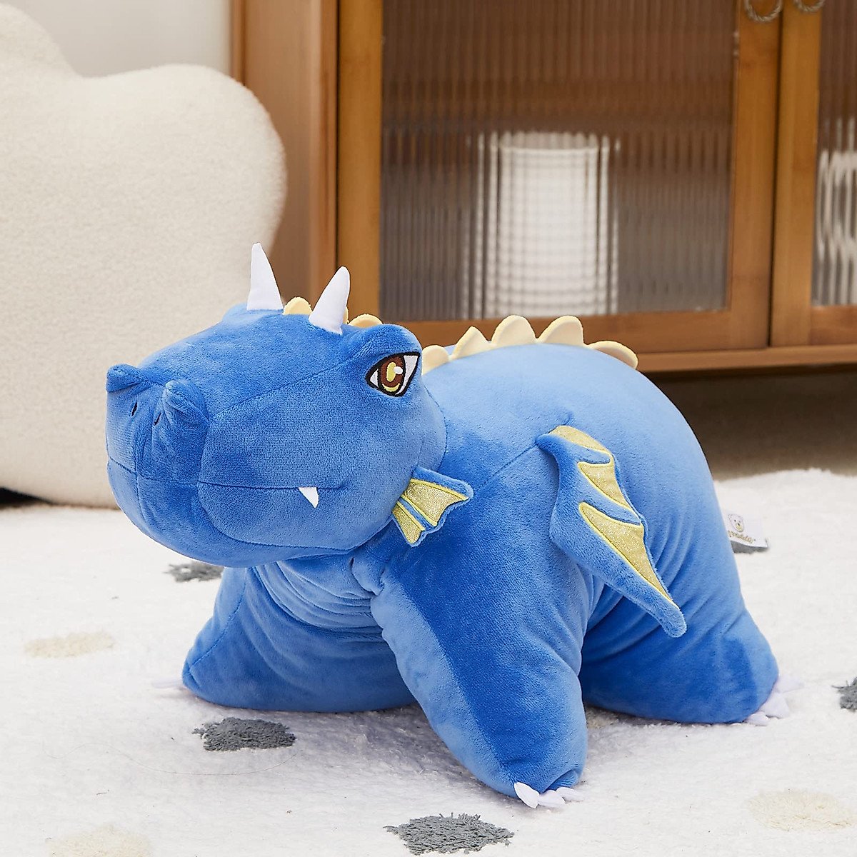 Houwsbaby 18" Dinosaur Plush Pillow Dinosaur Stuffed Animal Dino Gifts for Toddler Boys Kids on Birthday Christmas Valentines，Blue