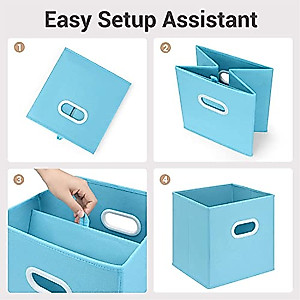 MaidMAX Cloth Storage Bin with Dual Plastic Handles for Home Closet Nursery Drawers Organizers, Foldable, 6 Colors, 10.5×10.5×11 inches, Set of 6
