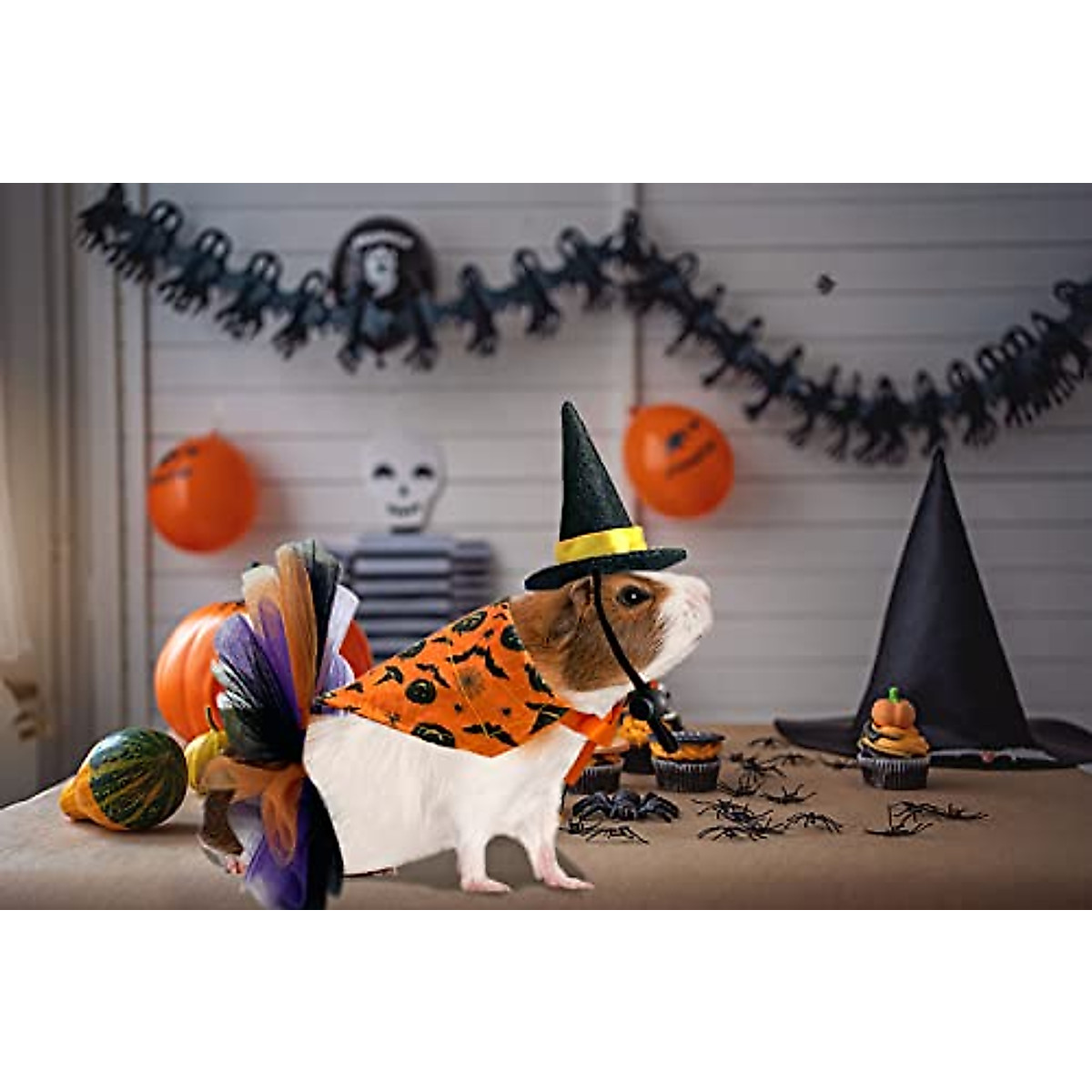 CooShou 3Pcs Guinea Pig Halloween Costume Small Animals Witch Hat Halloween Bandana Triangle Scarf for Guinea Pig Chinchilla