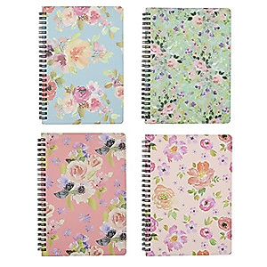 Yansanido Spiral Notebook, 4 Pcs A5 Thick Flower Design Hardcover 8mm Ruled 4 Color 80 Sheets -160 Pages Journals for Study and Notes (flower)