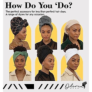 Olivia Sylx - African Head Wraps for Black Women - Jersey Scarfs for Women Headwrap - Hair Scarf for Black Women - Soft & Breathable - Black