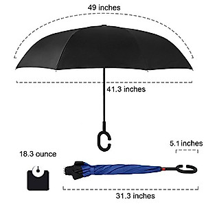 owen kyne Windproof Double Layer Folding Inverted Umbrella, Self Stand Upside-down Rain Protection Car Reverse Umbrellas with C-shaped Handle (Sapphire Blue)