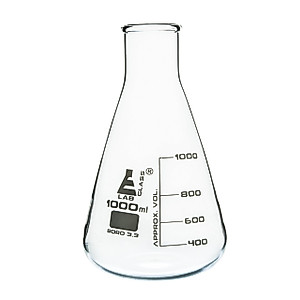 Erlenmeyer Flask, 1000ml - Borosilicate Glass - Wide Neck, Conical Shape - White Graduations - Eisco Labs