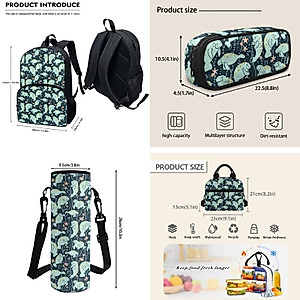 Jndtueit Cartoon Manatee School Bags 4 Pcs for Teenager, Starfish Lunch Box Water Bottle Holder for Middle School, Sea Animal Green Book Laptop Backpack Pencil Bag