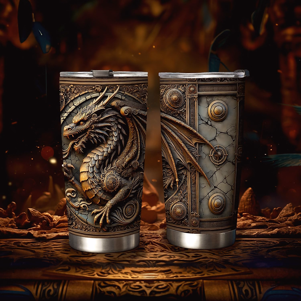 20oz Viking Dragon Tumbler, Norse Mythology, Viking Gifts for Men, Gaming, Gamers Gifts, Coffee Thermos, Stainless Steel Double Wall Vacuum Insulated Coffee Mug, Travel Cup with Lid