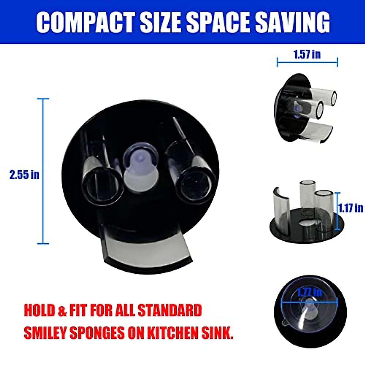 Sponge Holder | Sponge Caddy | Suction Cup Installation, Sponge Organizer for Kitchen/Bathroom Sink, Self Draining, Dishwasher Safe for Holding Smiley Sponges(Does NOT Include Sponge), White(2-Pack)