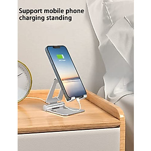 xwyebo Dual Folding Cell Phone StandPortable Aluminum Phone Holder,Adjustable Phone Dock Cradle Compatible, Fully Adjustable Foldable Desktop Phone Holder with iPhone 14/13/12/11 Pro Max(Silver)
