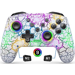 Switch Controller, Gammeefy Wireless Switch Pro Controller for Nintendo Switch/Lite/OLED, 9 Color Adjustable LED Switch Remote Compatible with Windows PC/Android/IOS/Xbox 360 with Programmable (White)