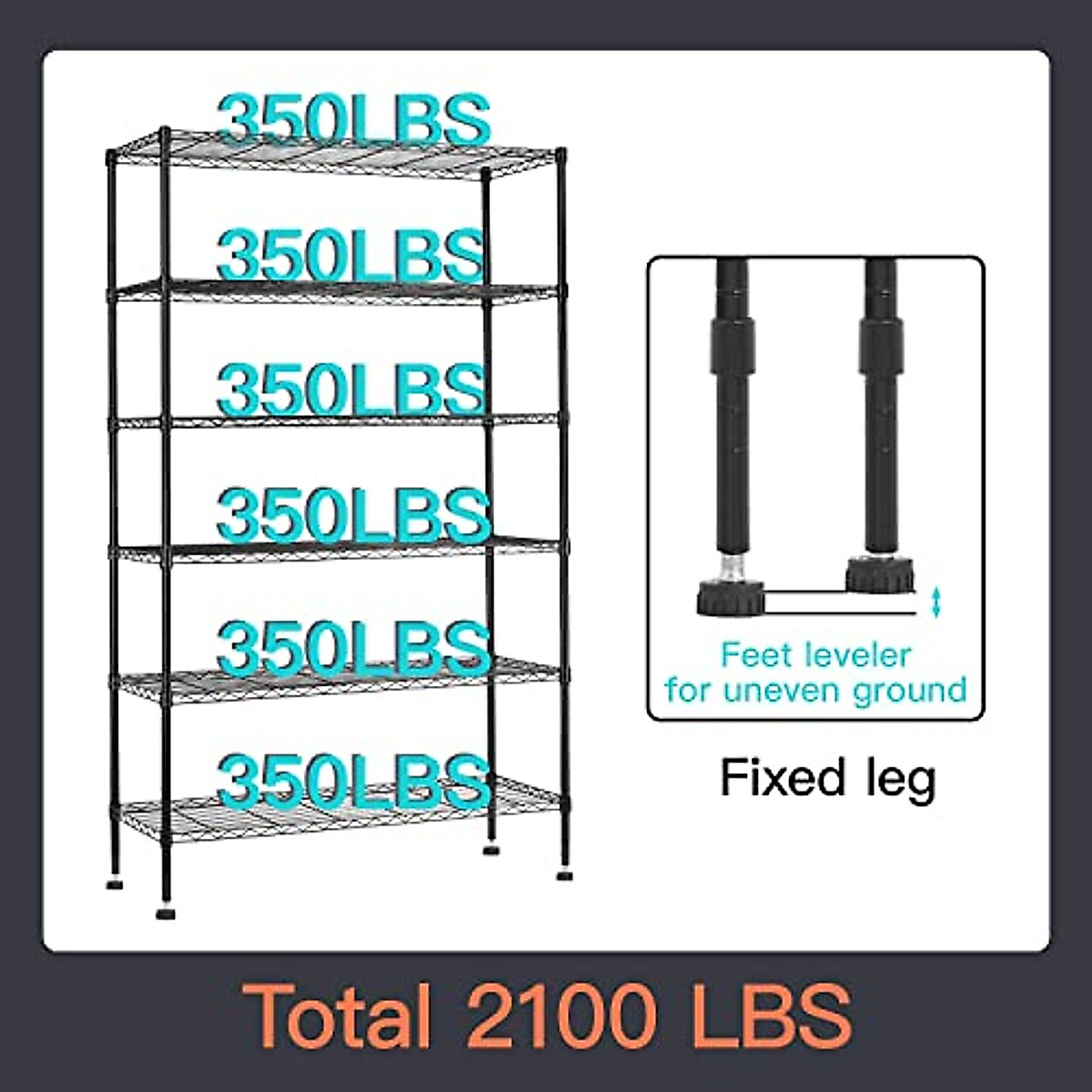 Commercial Wire Shelving Unit Metal Shelf Casters Adjustable Layer Rack Strong Steel for Restaurant Garage Pantry Kitchen Garage (48×18×72, Black)