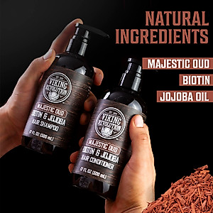 Viking Revolution Majestic Oud Mens Shampoo and Conditioner Set with Biotin and Jojoba Oil - Natural Hair Shampoo and Hair Conditioner for Men with Vitamin B5 - Mens Shampoo for Thinning Hair (17Oz)