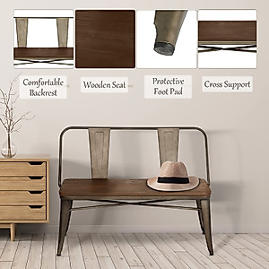 YOLENY EROMMY Metal Bench Industrial Mid-Century 2 Person Chair with Wood Seat,Dining Bench with Floor Protector Copper AZ1006