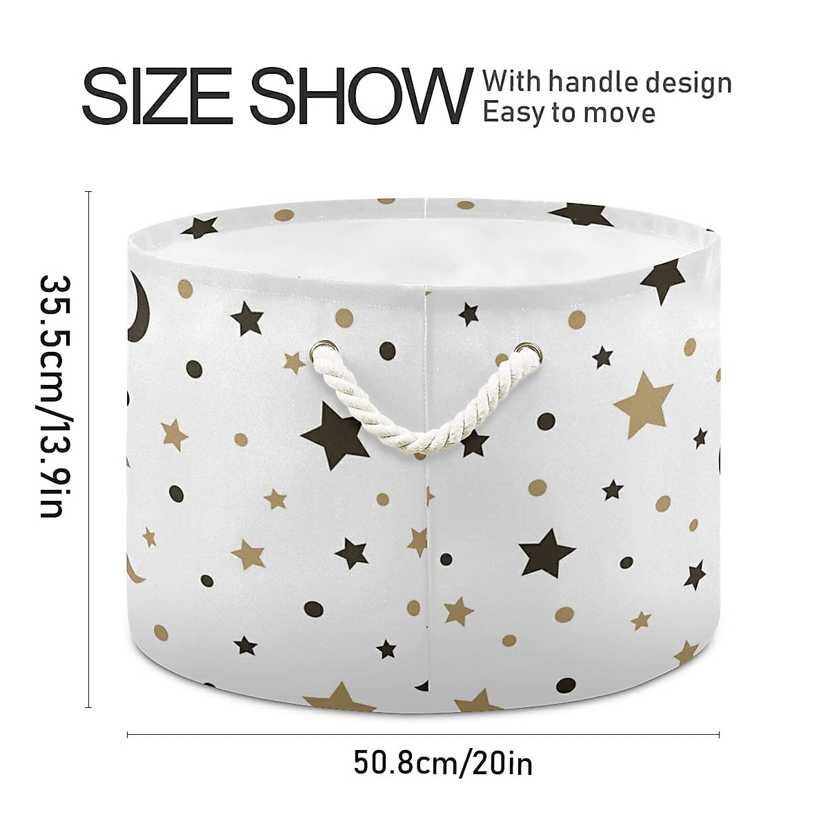 ALAZA Stars Moon Polka Dot Storage Basket Gift Baskets Large Collapsible Laundry Hamper with Handle, 20x20x14 in, Multi (B06D20005)