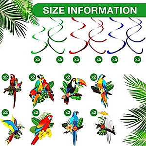 30 Tropical Birds Party Supplies Tropical Hawaiian Decorations Toucan Parrot Party Hanging Swirl Foil Ceiling Decor for Summer Luau Hawaiian Beach Pool Party Wedding Birthday Party Supplies