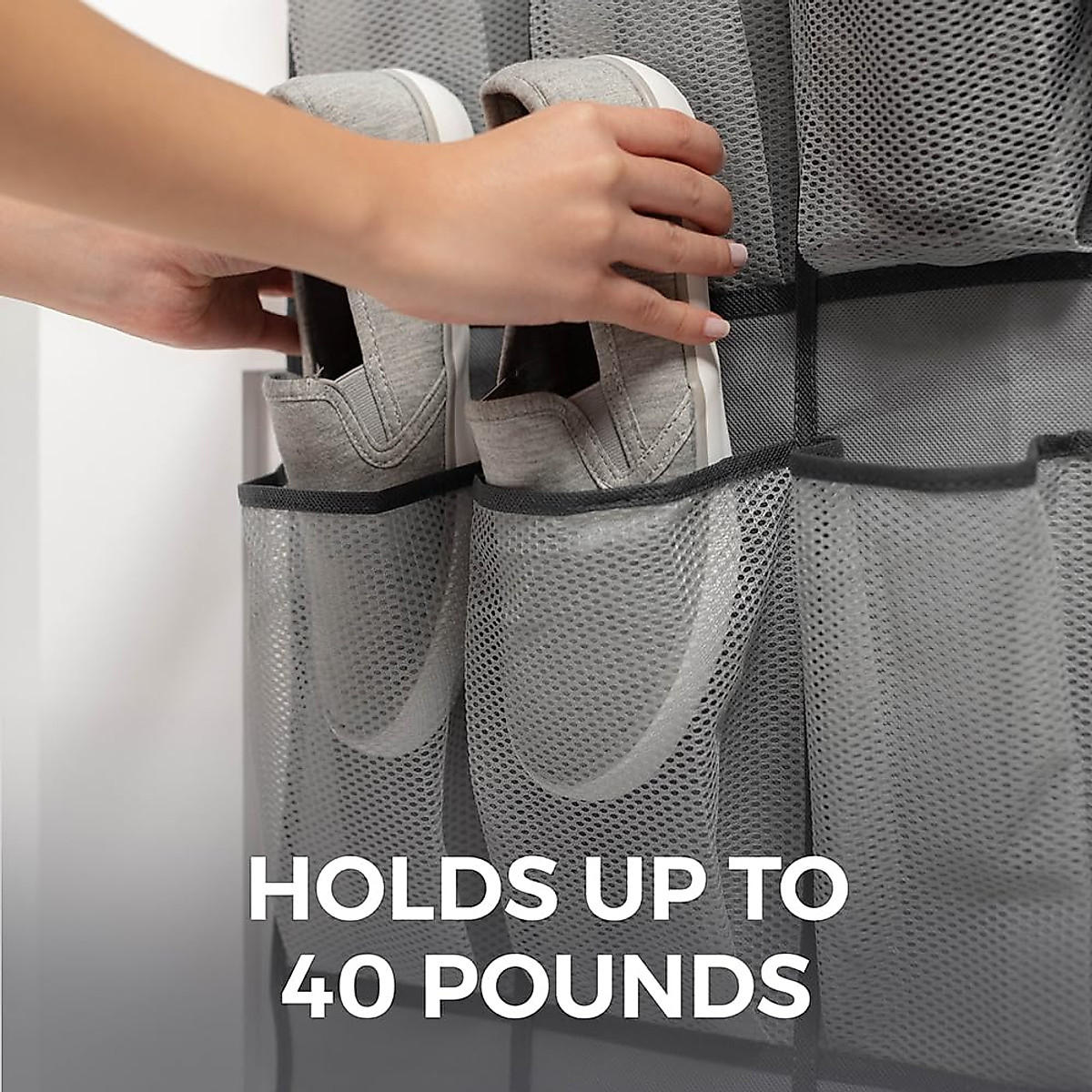 HOME GENIE Durable and Gentle Mesh Laundry Bags for Washing Delicates and Over The Door Hanging Shoe Organizer, Bags 4 Pk White Medium and Large, Zipper, Shoe 1 Pk Gray, Storage Holder, 2 Item Bundle