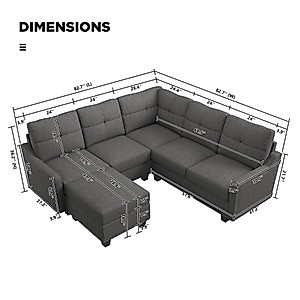 HONBAY Convertible Sectional Sofa with Storage Ottoman L Shaped Couch for Small Apartment Reversible Sectional Sofa for Living Room,Dark Grey