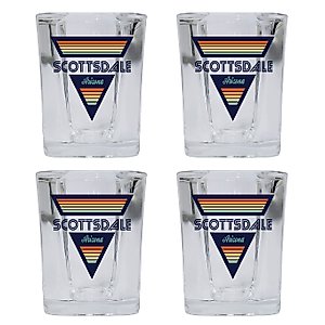 R and R Imports Scottsdale Arizona 2 Ounce Square Base Liquor Shot Glass Retro Design 4-Pack