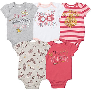 Harry Potter Hogwarts Newborn Baby Girls 5 Pack Short Sleeve Bodysuits 3-6 Months
