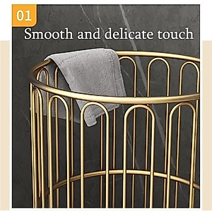 OVARIA Rolling Hamper with Wheels, Round Mesh Metal Laundry Hamper, Square Clothes Basket, Laundry Rolling Cart for Bathroom Bedroom Storage Dirty Clothes Storage(Color:Gold,Size:Round)