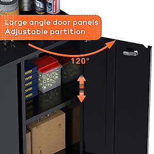 Aobabo 35.43" H Garage Storage Cabinet with Wheels,Lockable Metal Storage Cabinet with 2 Doors for Garage Home Office Storage,Black,Assembly Required