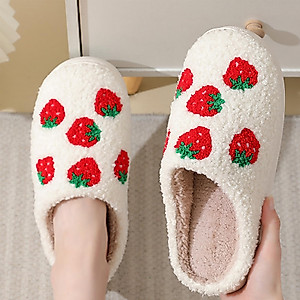 Vdidnts Heart Slippers For Women Strawberry Slippers Couple House Shoes Memory Foam Flat Slippers Strawberry 39/40