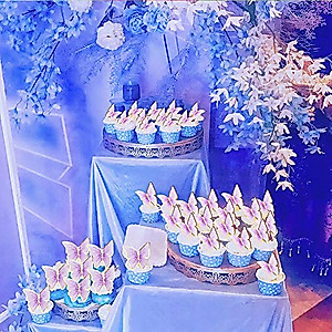Cyodoos 30pcs Purple Gold Edge Mixed Size Lively 3D Butterfly Cupcake Topper for Girls Women's Happy Birthday Wedding Party Cake Wall Party Food Decorations
