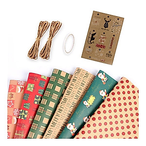 EUYIMOMO vintage christmas wrapping paper 6PCS Christmas gift wrapping paper, vintage yellow kraft paper Christmas party gift box gift paper (Color : A, Size : 50X70CM)