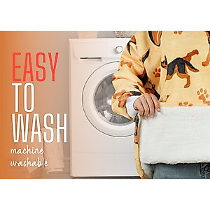 Huglanket German Shepherd Gifts for Women Men, Wearable Flannel Blanket Hoodie, Oversized Hooded Sweatshirt, One Size, Cartoon