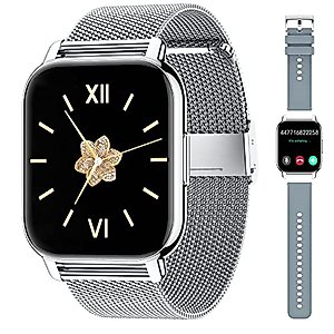 Popglory Smart Watch Call Receive/Dial, 1.85'' Smartwatch with AI Voice Control, Blood Pressure/SpO2/Heart Rate Monitor, Fitness Tracker Watch with 2 Straps for Men & Women iOS & Android Phones