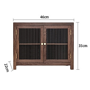 ZYR Desktop Storage Cabinet with Glass Door Sideboard Black Walnut Wood Small Cupboard Home Decoration Cabinet Storage Cabinet Kitchen Bathroom Countertop Cabinet Double Layer