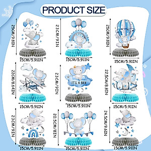 9 Pcs Elephant Baby Shower Honeycomb Centerpieces Party Decor for Boys,Cute Blue Elephant Honeycomb Balloons Star Moon Topper 3D Table Decoration for Kids Party Baby Shower Party Photo Props Supplies